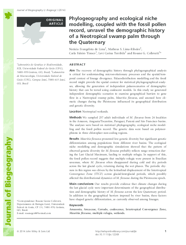 Pdf Phylogeography And Ecological Niche Modelling Coupled With The Fossil Pollen Record