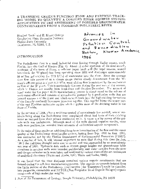 Pdf Technical Report A Transient Greens Function Flow And Particle Tracking Model To