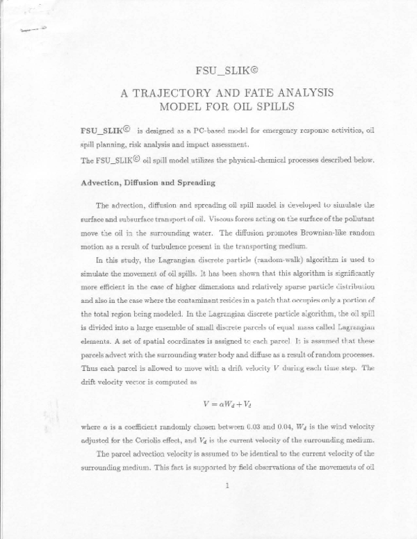 (PDF) Technical Report: FSU_SLIK© A TRAJECTORY AND FATE ANALYSIS MODEL ...