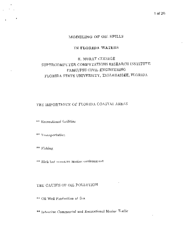 (PDF) Technical Report: MODELLING OF OIL SPILLS, 1990