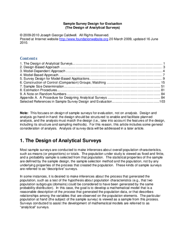 (PDF) Sample Survey Design for Evaluation (The Design of Analytical Surveys