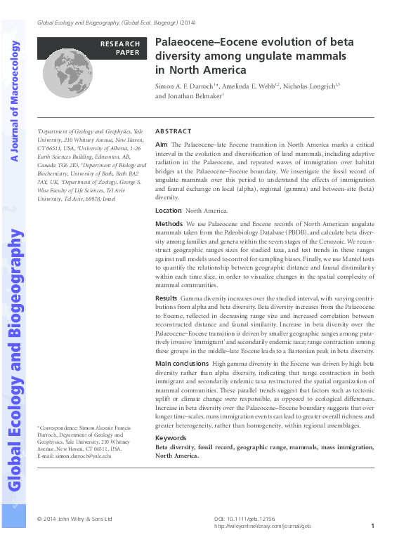 (PDF) Palaeocene–Eocene evolution of beta diversity among ungulate ...