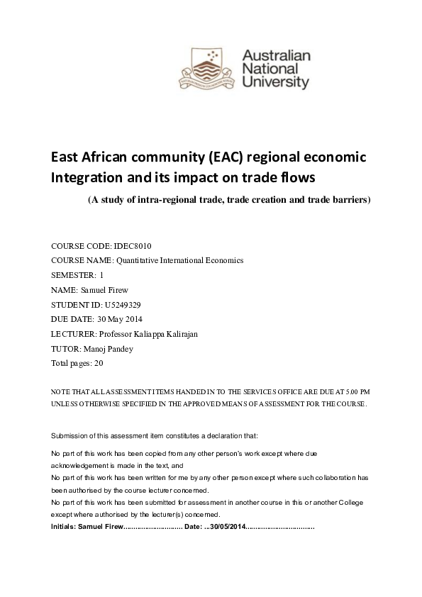 (PDF) East African community (EAC) regional economic Integration and its impact on trade flows