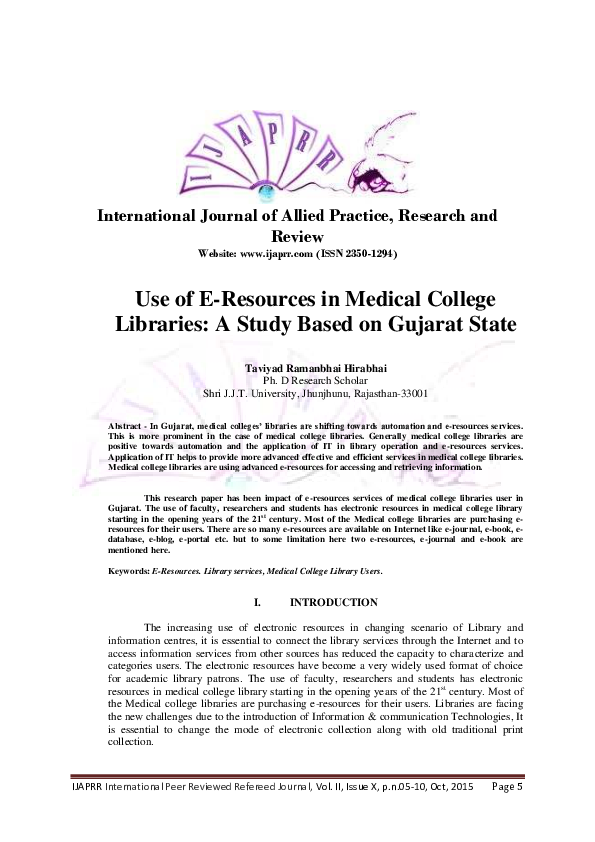 (PDF) Use of E-Resources in Medical College Libraries: A Study Based on ...