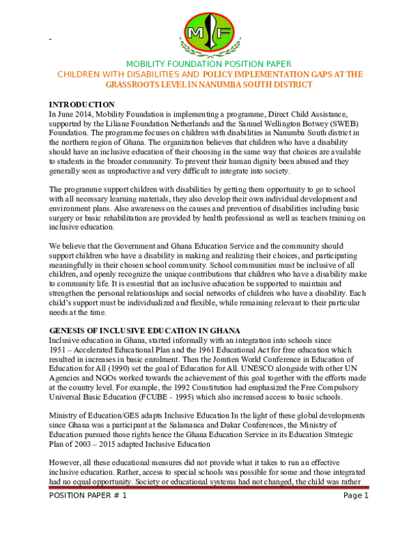(DOC) CHILDREN WITH DISABILITIES AND POLICY IMPLEMENTATION GAPS AT THE ...