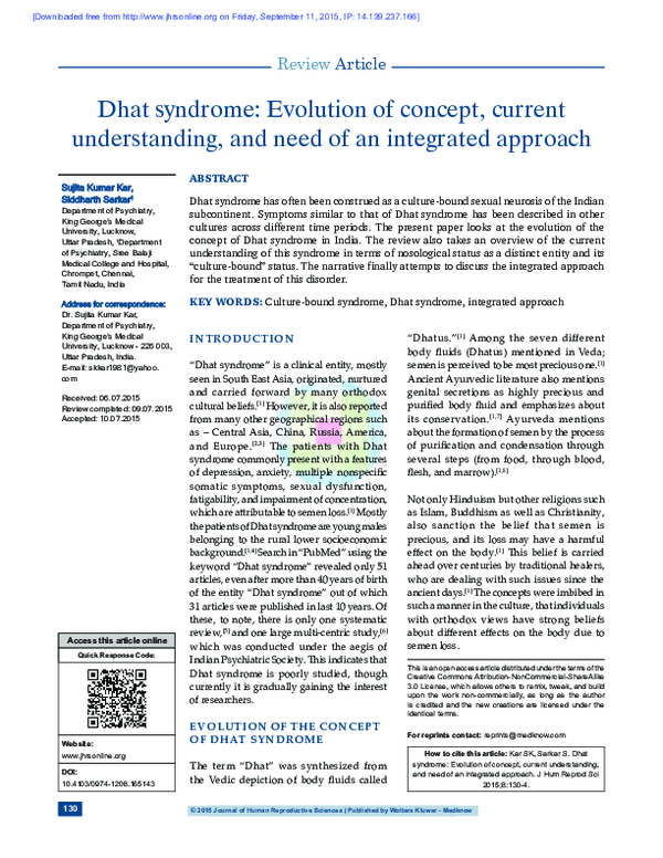 (PDF) Dhat syndrome: Evolution of concept, current understanding, and ...