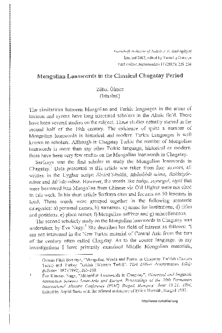 (PDF) Mongolic Words in Classical Chagatay Period // Klasik Çağatay ...