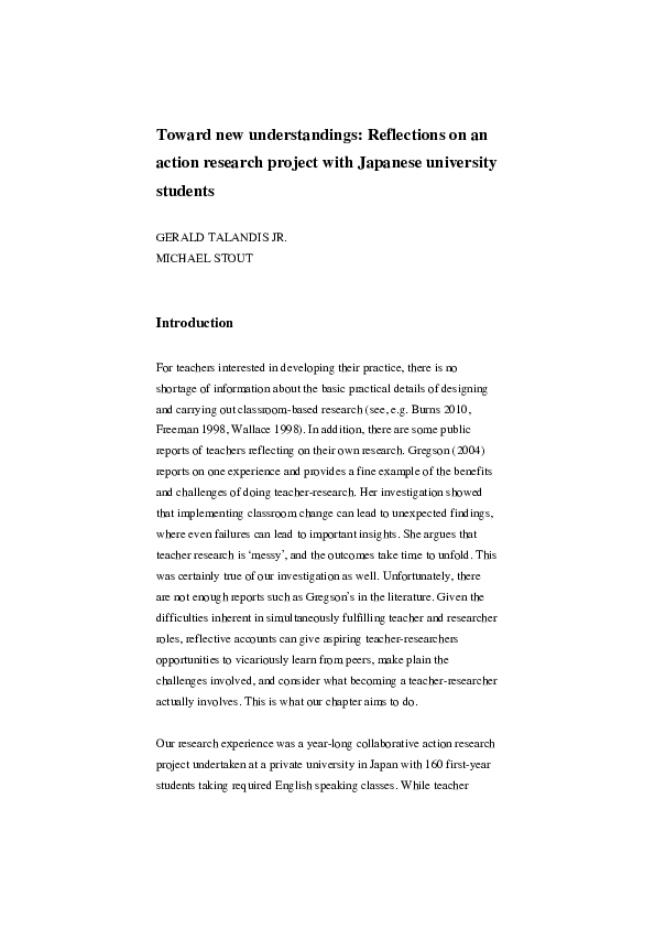 (PDF) Toward new understandings: Reflections on an action research ...