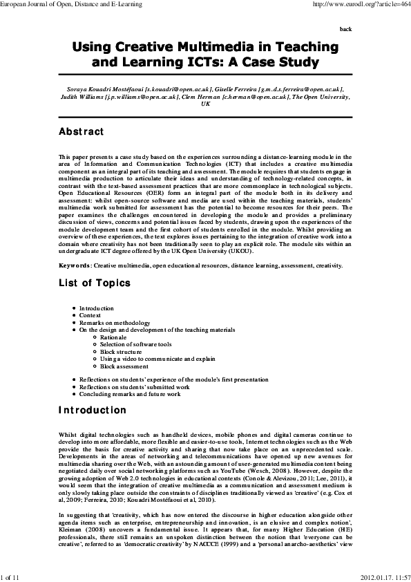 (PDF) Using Creative Multimedia in Teaching and Learning ICTs: A Case Study