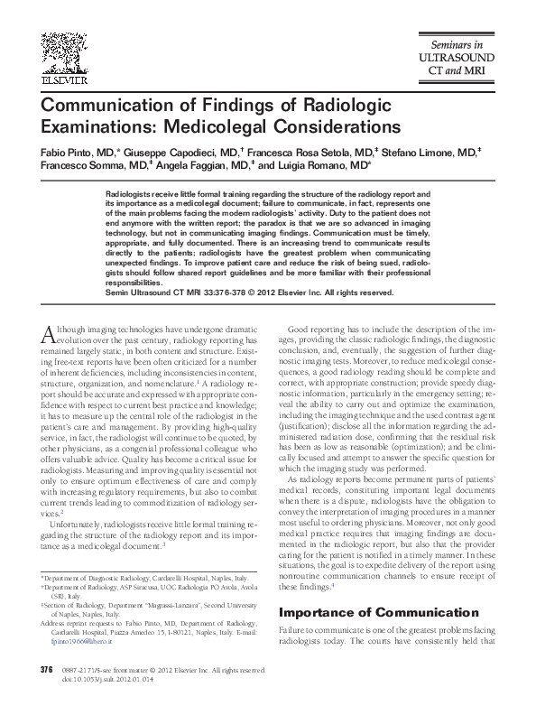 (PDF) Communication of Findings of Radiologic Examinations: Medicolegal ...