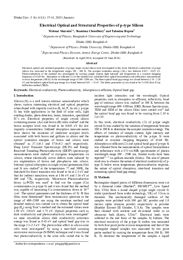 (PDF) Electrical Optical and Structural Properties of p-type Silicon