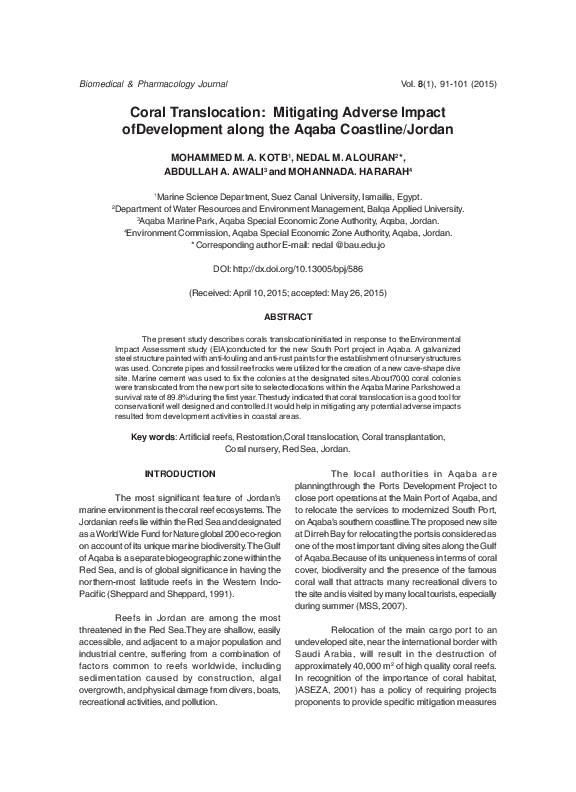 (PDF) Coral Translocation Mitigating Adverse Impact of Development ...