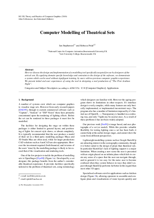 (PDF) Computer modelling of theatrical sets