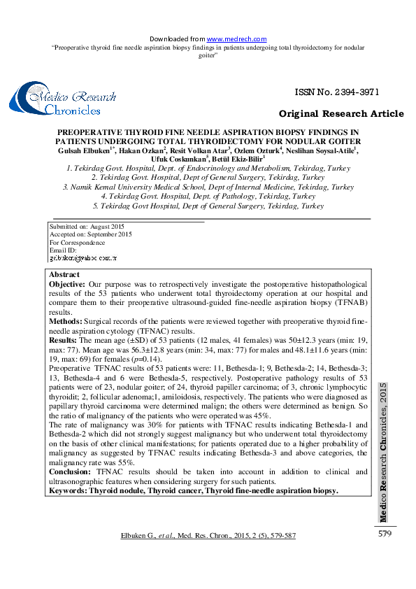 (PDF) PREOPERATIVE THYROID FINE NEEDLE ASPIRATION BIOPSY FINDINGS IN ...