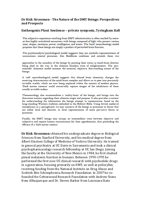 (PDF) Dr Rick Strassman - The Nature of the DMT Beings: Perspectives ...