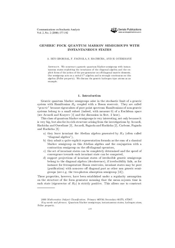 Pdf Generic Fock Quantum Markov Semigroups With Instantaneous States