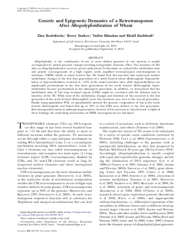 (PDF) Genetic and Epigenetic Dynamics of a Retrotransposon After Allopolyploidization of Wheat