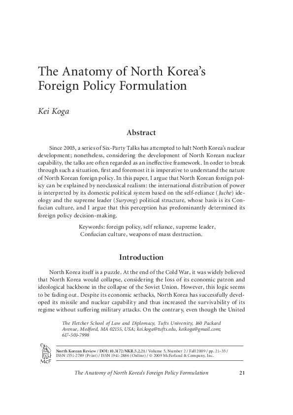 (PDF) The Anatomy of North Korea's Foreign Policy Formulation: