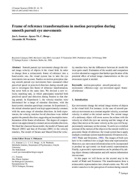 (PDF) Frame of reference transformations in motion perception during ...