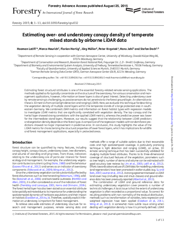 Pdf Estimating Over And Understory Canopy Density Of Temperate Mixed