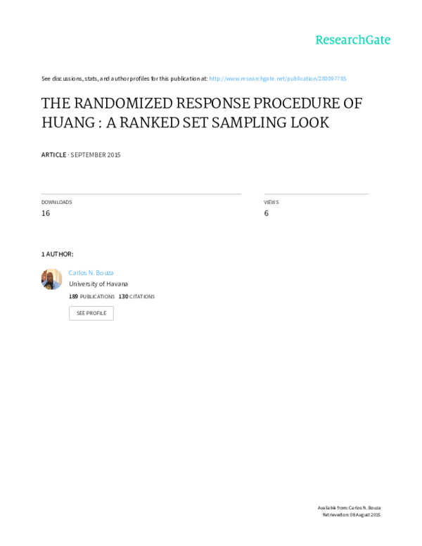 (PDF) THE RANDOMIZED RESPONSE PROCEDURE OF HUANG : A RANKED SET SAMPLING LOOK