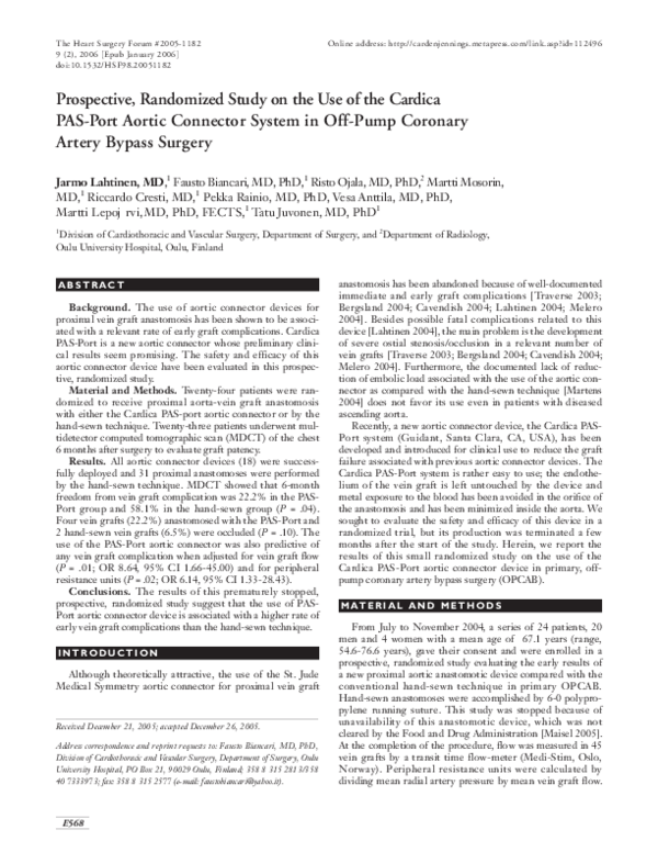 (PDF) Patency Outcomes of Aortic Connectors | Ali Sonel - Academia.edu