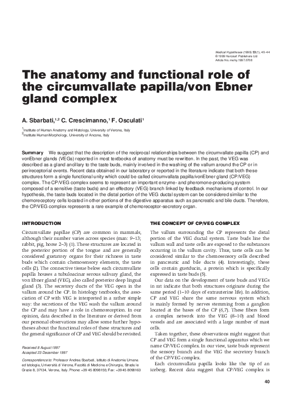 (PDF) The anatomy and functional role of the circumvallate papilla/von ...