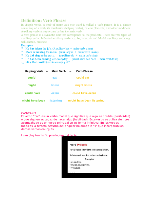 (DOC) Definition verb phrases