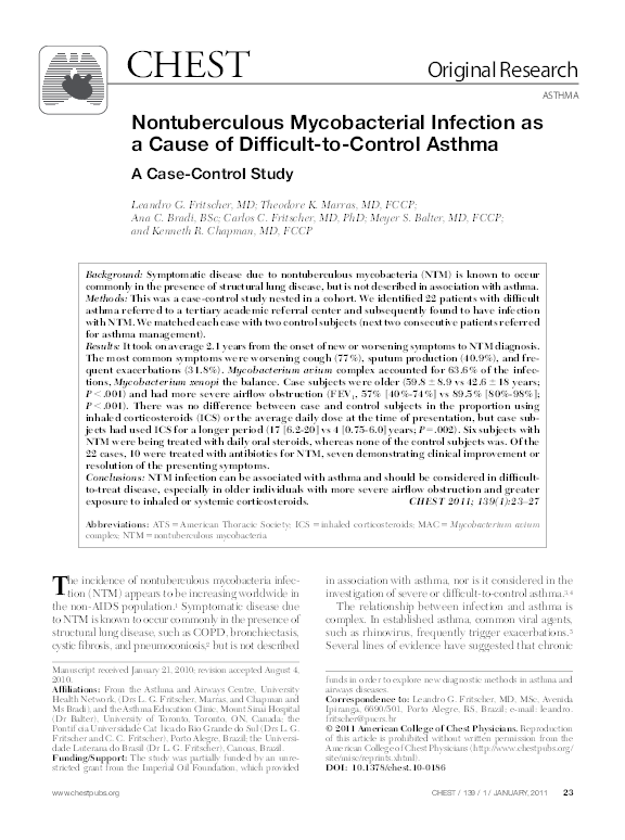 (PDF) Nontuberculous Mycobacterial Infection as a Cause of Difficult-to-Control Asthma: A Case ...