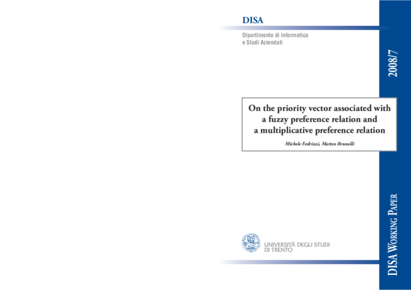 Pdf On The Priority Vector Associated With A Fuzzy Preference Relation And A Multiplicative