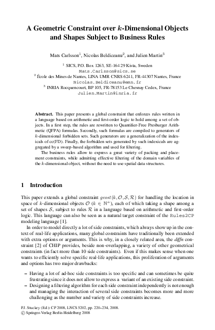 Pdf A Geometric Constraint Over K Dimensional Objects And Shapes Subject To Business Rules