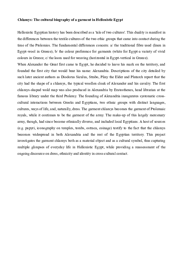 (PDF) Chlamys. The Cultural Biography of a garment in Hellenistic Egypt.