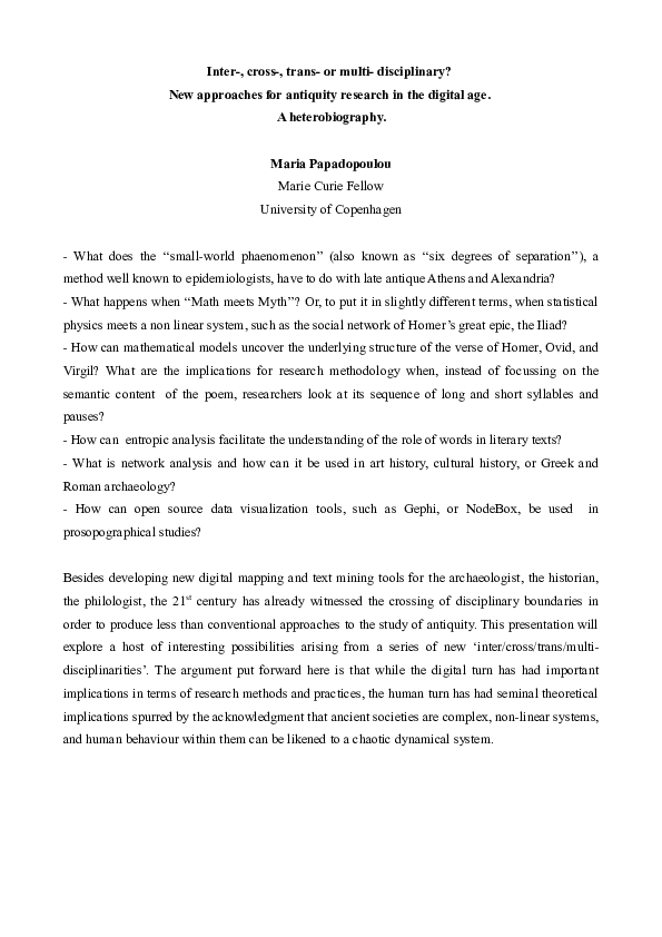 (PDF) Inter-, cross-, trans- or multi- disciplinary? New approaches for ...