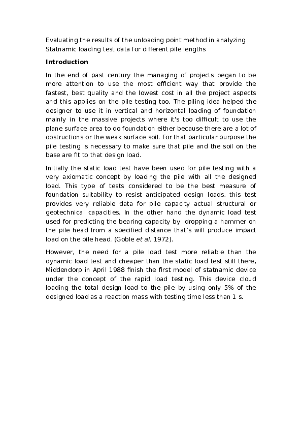 Doc Evaluating The Results Of The Unloading Point Method In Analyzing Statnamic Loading Test
