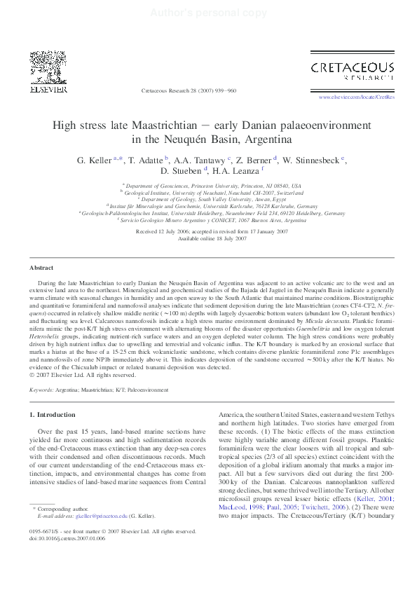 (PDF) High stress late Maastrichtian - early Danian paleoenvironment in the Neuquen Basin, Argentina