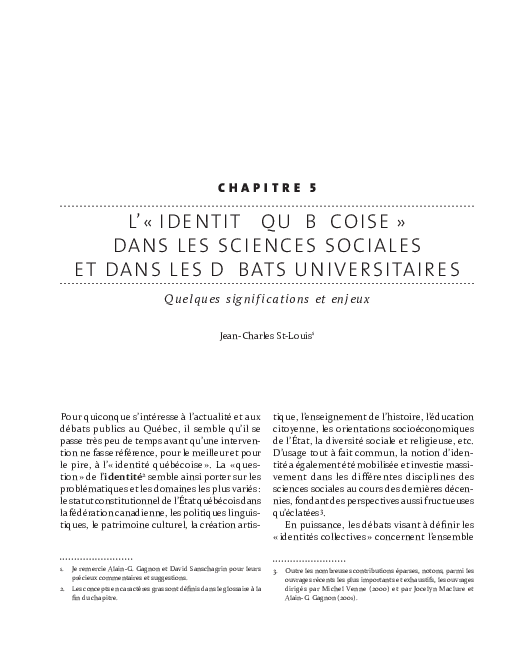 (PDF) L’“identité québécoise” dans les sciences sociales et dans les ...