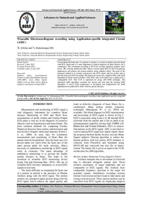 (PDF) Wearable Electrocardiogram recording using Application-specific integrated Circuit (ASIC)