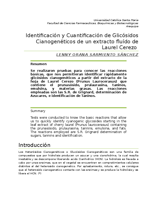 Doc Identificación Y Cuantificación De Glicósidos Cianogenéticos De