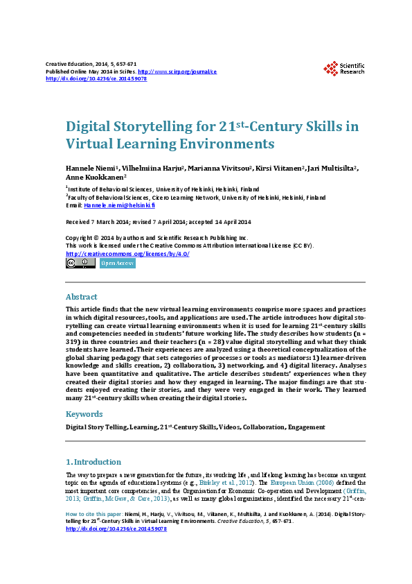 (PDF) Digital Storytelling for 21 st -Century Skills in Virtual ...