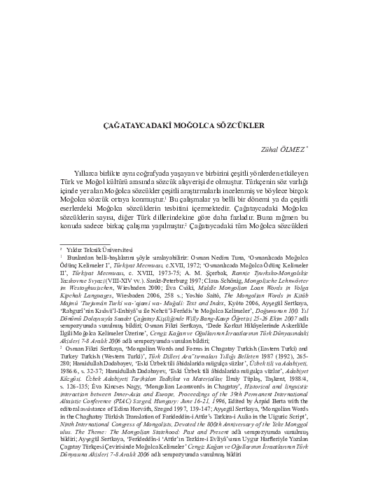 (PDF) Çağataycadaki Moğolca Sözcükler // The Mongolian Loanwords in ...