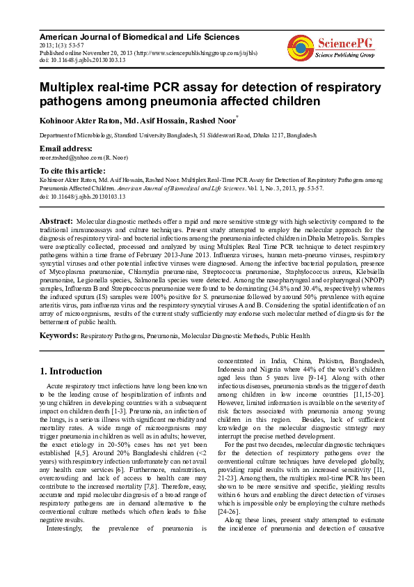 (PDF) Multiplex Real-time PCR Assay for Detection of Respiratory Pathogens Among Pneumonia ...