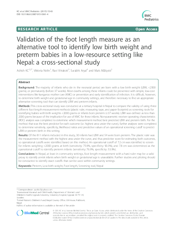 (PDF) Validation of the foot length measure as an alternative tool to ...
