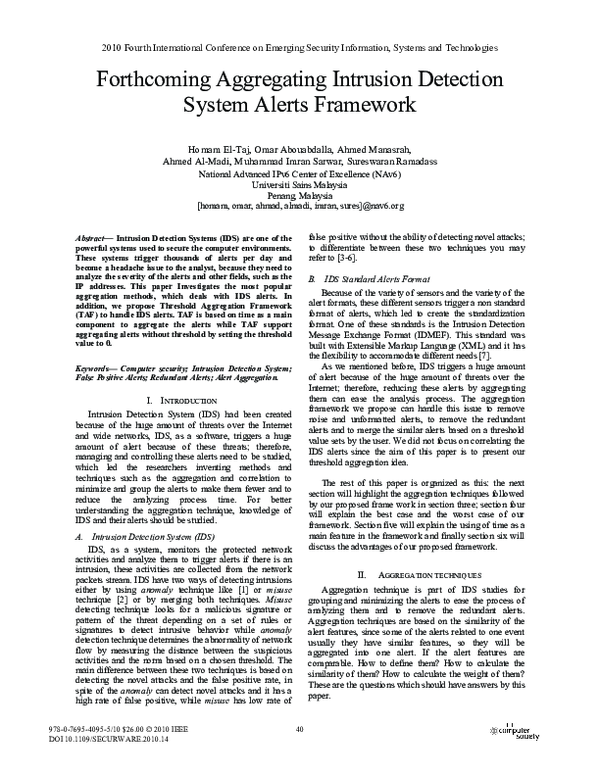 Pdf Forthcoming Aggregating Intrusion Detection System Alerts Framework