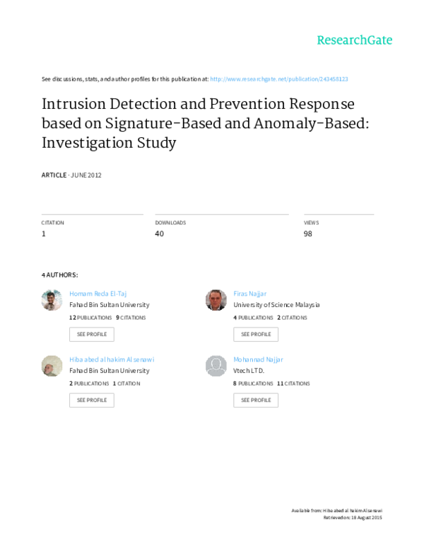 Pdf Intrusion Detection And Prevention Response Based On Signature Based And Anomaly Based