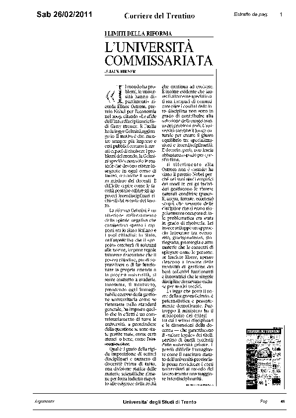 (PDF) Interdisciplinarità ostacolata dalla legge Gelmini | Jack Birner ...