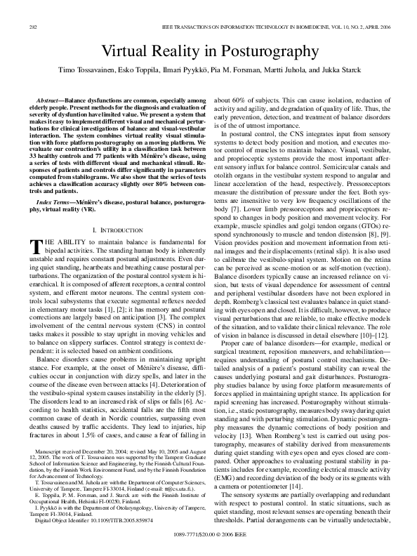 (PDF) Virtual Reality in Posturography