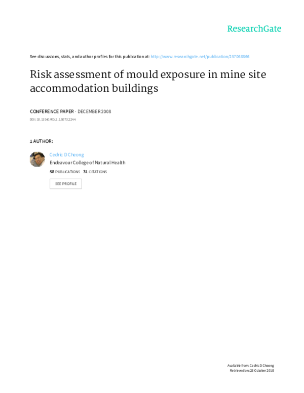 (PDF) Risk assessment of mould exposure in mine site accommodation ...