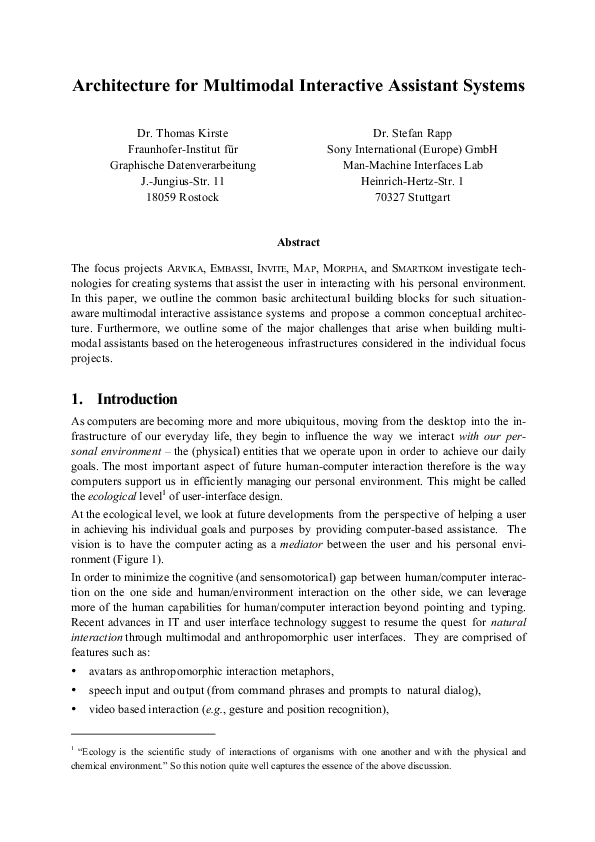 (PDF) Architecture for Multimodal Interactive Assistant Systems