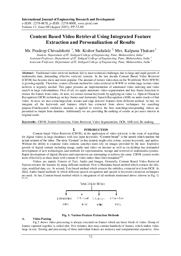 (PDF) Content Based Video Retrieval Using Integrated Feature Extraction and Personalization of ...
