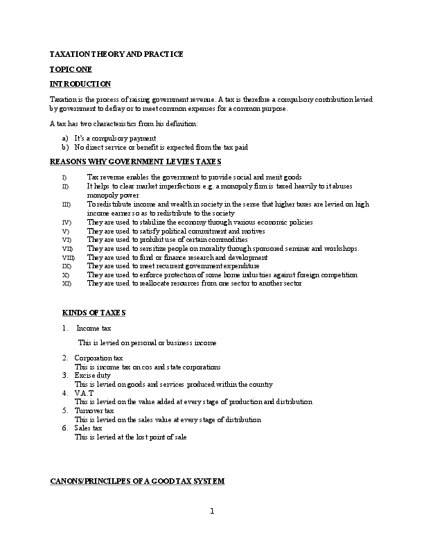 (DOC) TAXATION THEORY AND PRACTICE